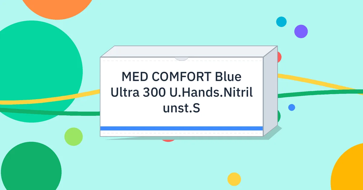 Symbolbild: Packung mit der Aufschrift MED COMFORT Blue Ultra 300 U.Hands.Nitril unst.S (PZN 15570341) – Verfügbarkeit und Bezug in Apotheken in Frankfurt am Main