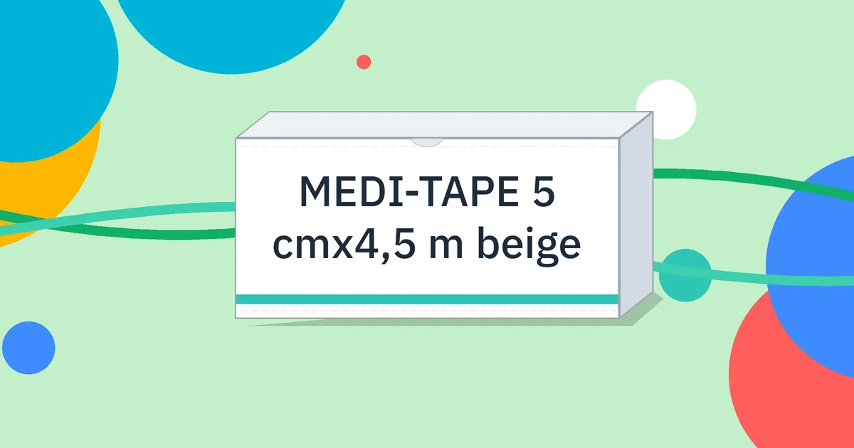 Symbolbild: Packung mit der Aufschrift MEDI-TAPE 5 cmx4,5 m beige (PZN 16042992) – Verfügbarkeit und Bezug in Apotheken in Frankfurt am Main
