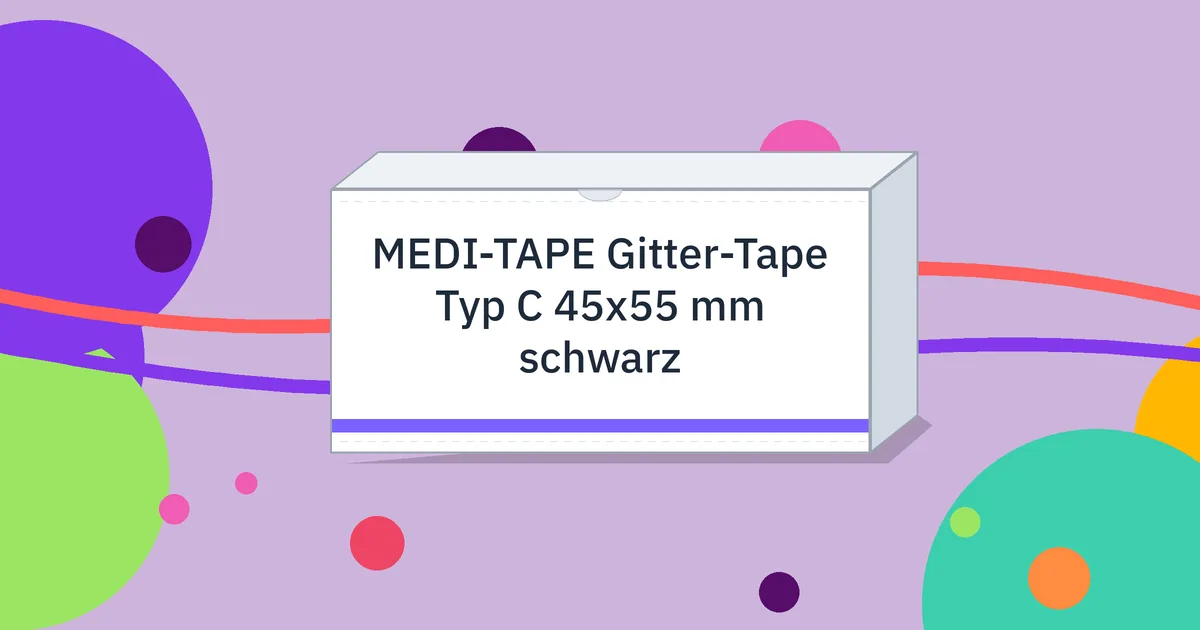 Symbolbild: Packung mit der Aufschrift MEDI-TAPE Gitter-Tape Typ C 45x55 mm schwarz (PZN 16043170) – Verfügbarkeit und Bezug in Apotheken in Frankfurt am Main