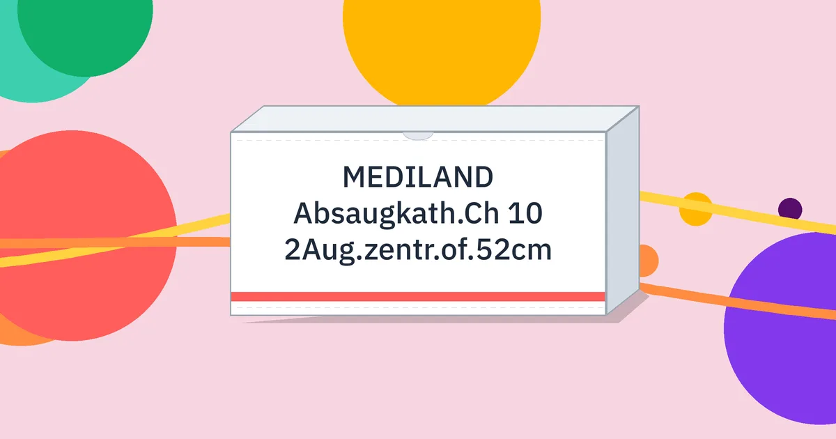 Symbolbild: Packung mit der Aufschrift MEDILAND Absaugkath.Ch 10 2Aug.zentr.of.52cm (PZN 01156827) – Verfügbarkeit und Bezug in Apotheken in Frankfurt am Main