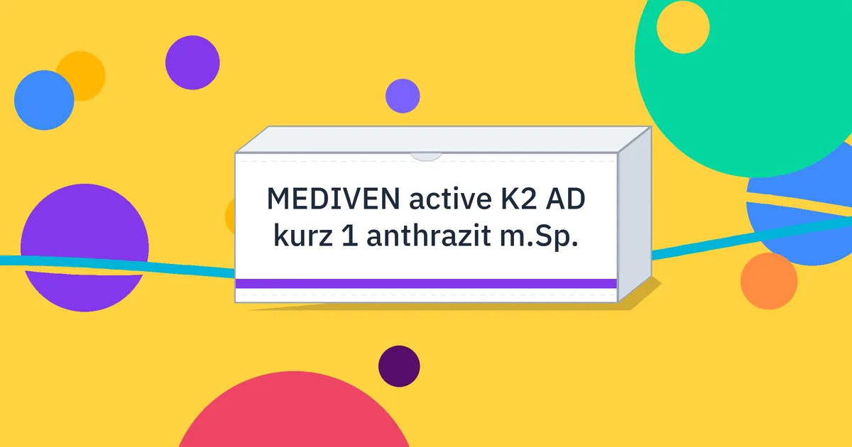 Symbolbild: Packung mit der Aufschrift MEDIVEN active K2 AD kurz 1 anthrazit m.Sp. (PZN 14553205) – Verfügbarkeit und Bezug in Apotheken in Frankfurt am Main