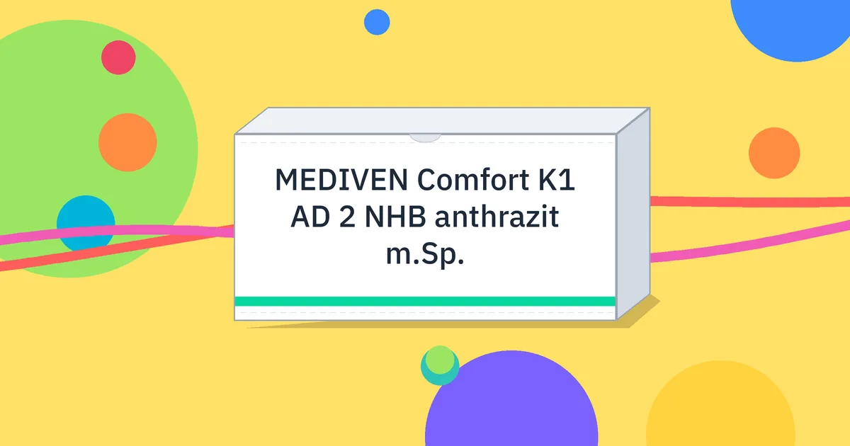 Symbolbild: Packung mit der Aufschrift MEDIVEN Comfort K1 AD 2 NHB anthrazit m.Sp. (PZN 14559946) – Verfügbarkeit und Bezug in Apotheken in Frankfurt am Main