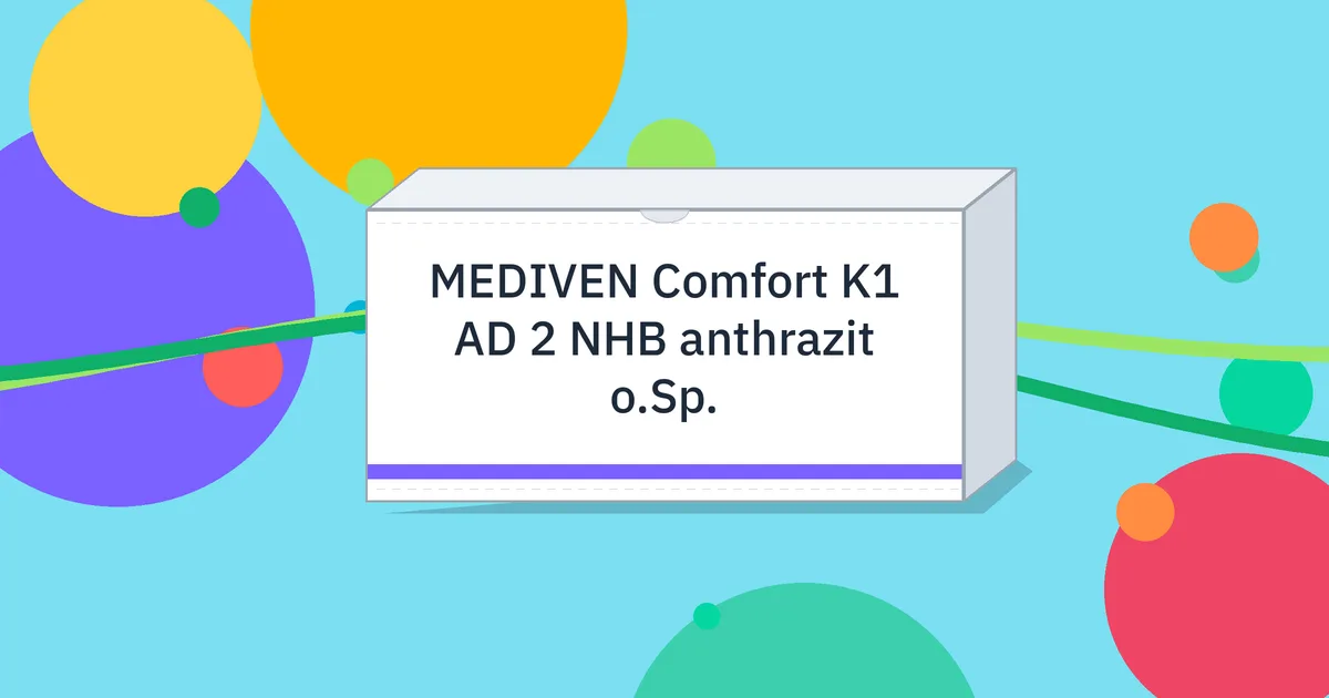 Symbolbild: Packung mit der Aufschrift MEDIVEN Comfort K1 AD 2 NHB anthrazit o.Sp. (PZN 14559857) – Verfügbarkeit und Bezug in Apotheken in Frankfurt am Main