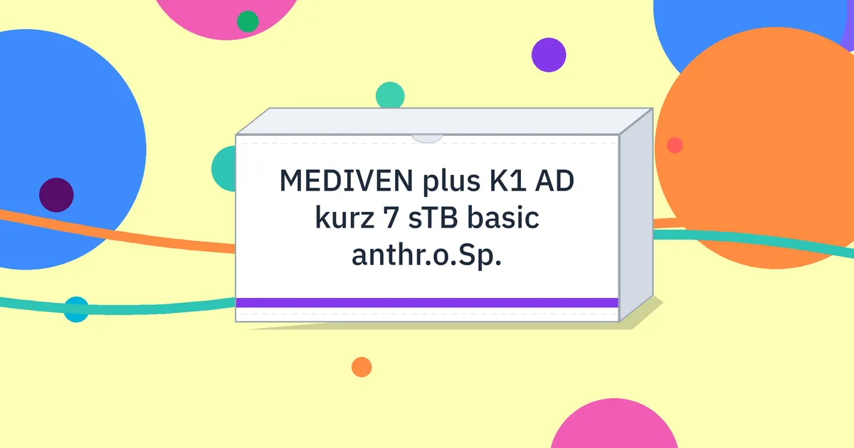 Symbolbild: Packung mit der Aufschrift MEDIVEN plus K1 AD kurz 7 sTB basic anthr.o.Sp. (PZN 15046404) – Verfügbarkeit und Bezug in Apotheken in Frankfurt am Main