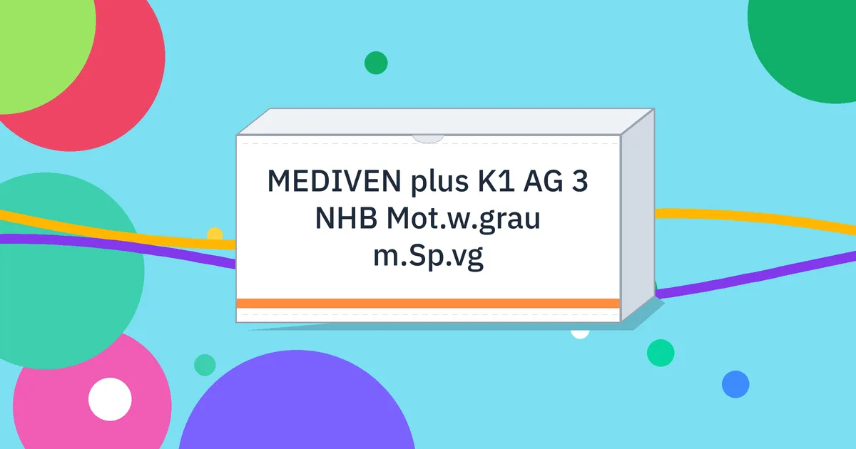Symbolbild: Packung mit der Aufschrift MEDIVEN plus K1 AG 3 NHB Mot.w.grau m.Sp.vg (PZN 18941683) – Verfügbarkeit und Bezug in Apotheken in Frankfurt am Main
