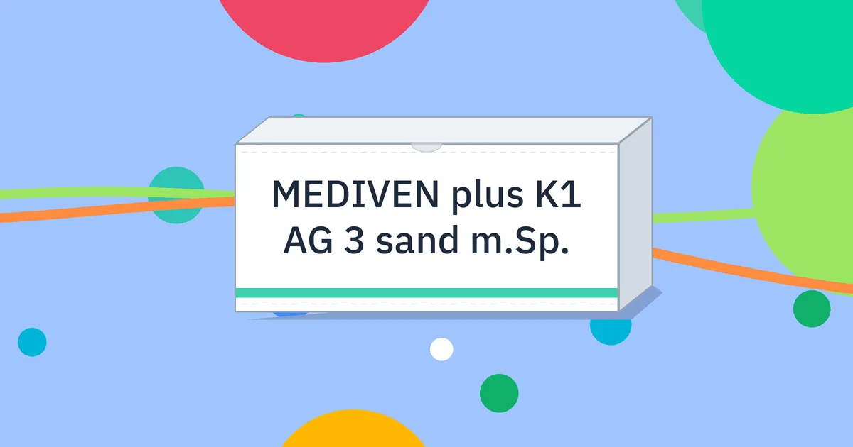 Symbolbild: Packung mit der Aufschrift MEDIVEN plus K1 AG 3 sand m.Sp. (PZN 18937925) – Verfügbarkeit und Bezug in Apotheken in Frankfurt am Main