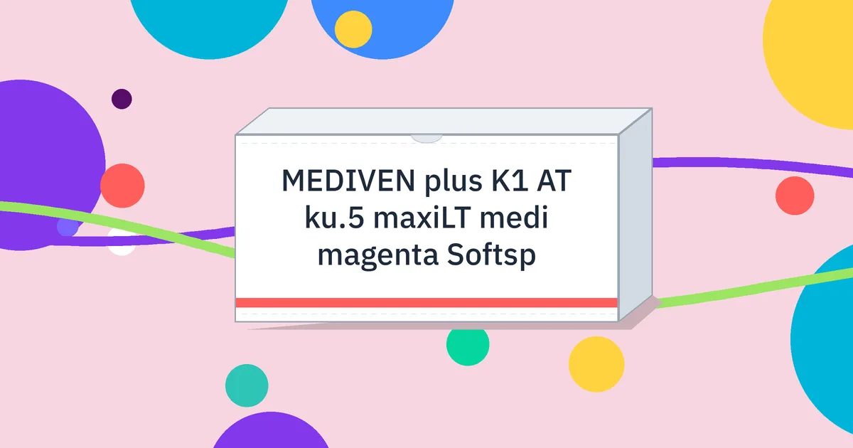 Symbolbild: Packung mit der Aufschrift MEDIVEN plus K1 AT ku.5 maxiLT medi magenta Softsp (PZN 15069629) – Verfügbarkeit und Bezug in Apotheken in Frankfurt am Main
