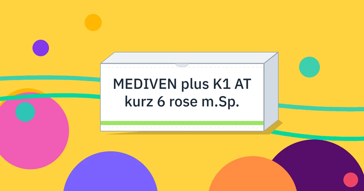 Symbolbild: Packung mit der Aufschrift MEDIVEN plus K1 AT kurz 6 rose m.Sp. (PZN 15026689) – Verfügbarkeit und Bezug in Apotheken in Frankfurt am Main