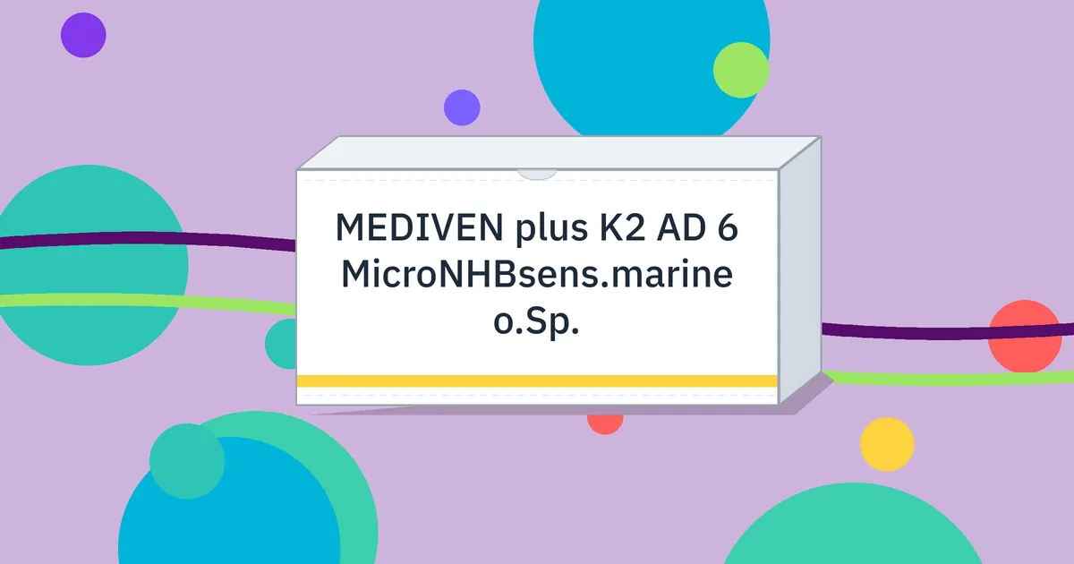 Symbolbild: Packung mit der Aufschrift MEDIVEN plus K2 AD 6 MicroNHBsens.marine o.Sp. (PZN 15933223) – Verfügbarkeit und Bezug in Apotheken in Frankfurt am Main