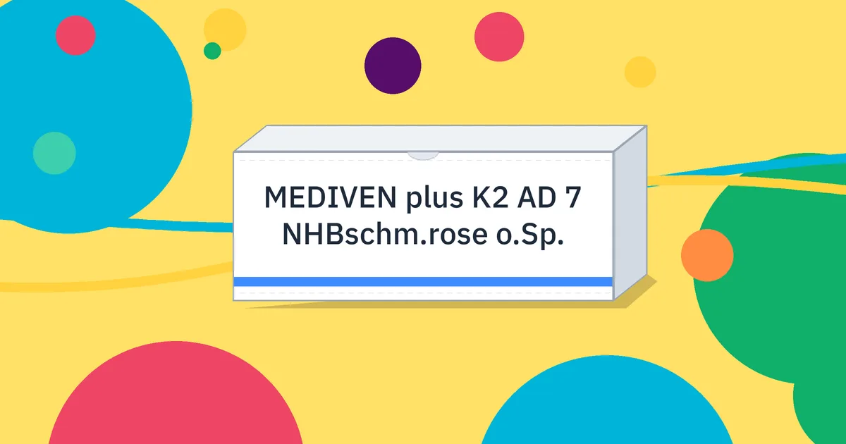 Symbolbild: Packung mit der Aufschrift MEDIVEN plus K2 AD 7 NHBschm.rose o.Sp. (PZN 15938290) – Verfügbarkeit und Bezug in Apotheken in Frankfurt am Main
