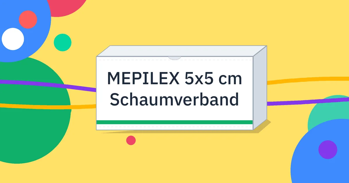 Symbolbild: Packung mit der Aufschrift MEPILEX 5x5 cm Schaumverband (PZN 18361224) – Verfügbarkeit und Bezug in Apotheken in Frankfurt am Main