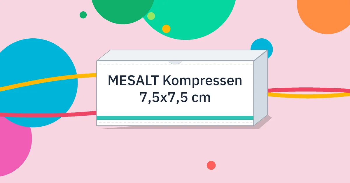 Symbolbild: Packung mit der Aufschrift MESALT Kompressen 7,5x7,5 cm (PZN 10809783) – Verfügbarkeit und Bezug in Apotheken in Frankfurt am Main