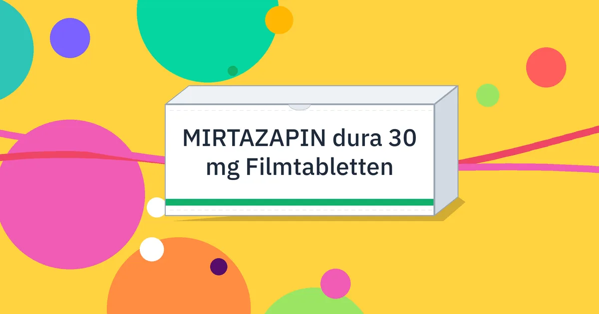 Symbolbild: Packung mit der Aufschrift MIRTAZAPIN dura 30 mg Filmtabletten (PZN 03152779) – Verfügbarkeit und Bezug in Apotheken in Frankfurt am Main