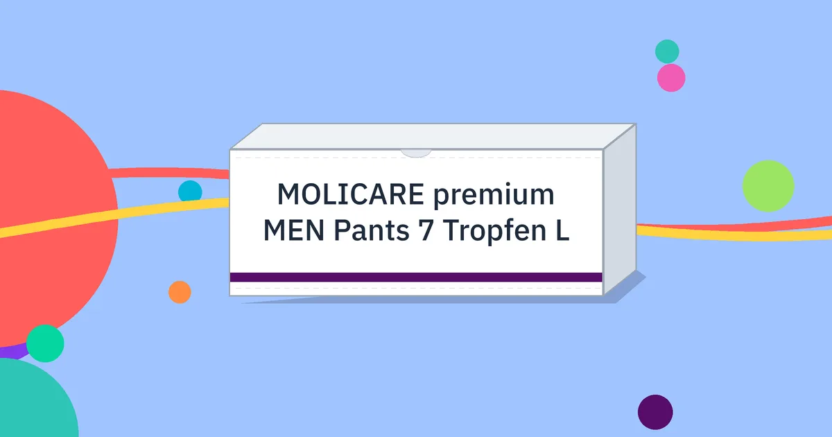 Symbolbild: Packung mit der Aufschrift MOLICARE premium MEN Pants 7 Tropfen L (PZN 18300754) – Verfügbarkeit und Bezug in Apotheken in Frankfurt am Main
