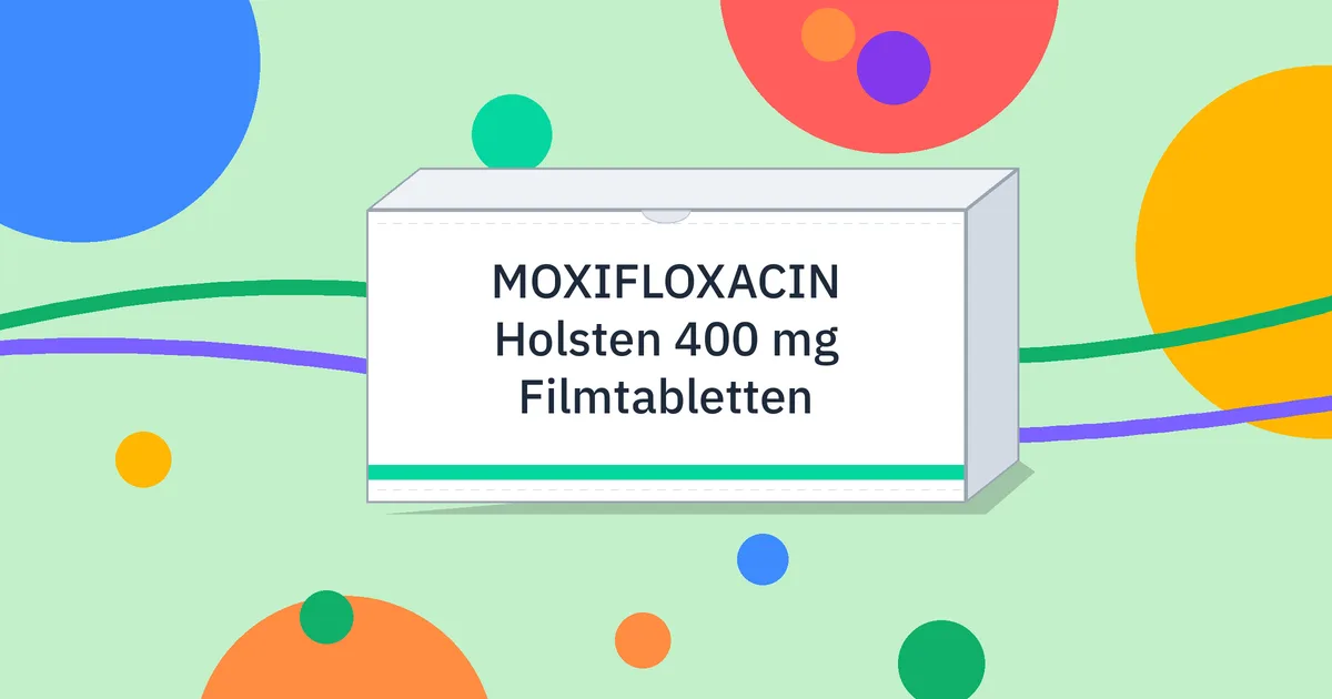 Symbolbild: Packung mit der Aufschrift MOXIFLOXACIN Holsten 400 mg Filmtabletten (PZN 18312734) – Verfügbarkeit und Bezug in Apotheken in Frankfurt am Main