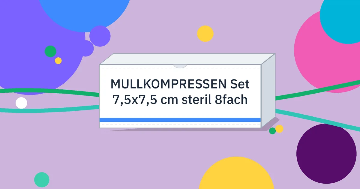Symbolbild: Packung mit der Aufschrift MULLKOMPRESSEN Set 7,5x7,5 cm steril 8fach (PZN 09945995) – Verfügbarkeit und Bezug in Apotheken in Frankfurt am Main