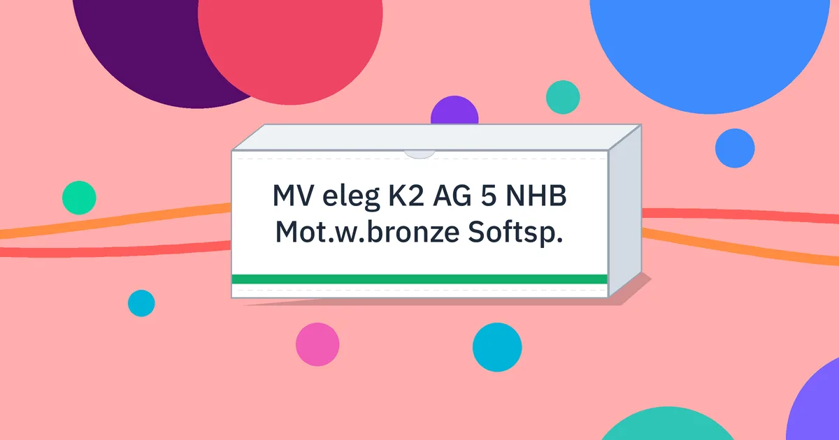 Symbolbild: Packung mit der Aufschrift MV eleg K2 AG 5 NHB Mot.w.bronze Softsp. (PZN 15727104) – Verfügbarkeit und Bezug in Apotheken in Frankfurt am Main