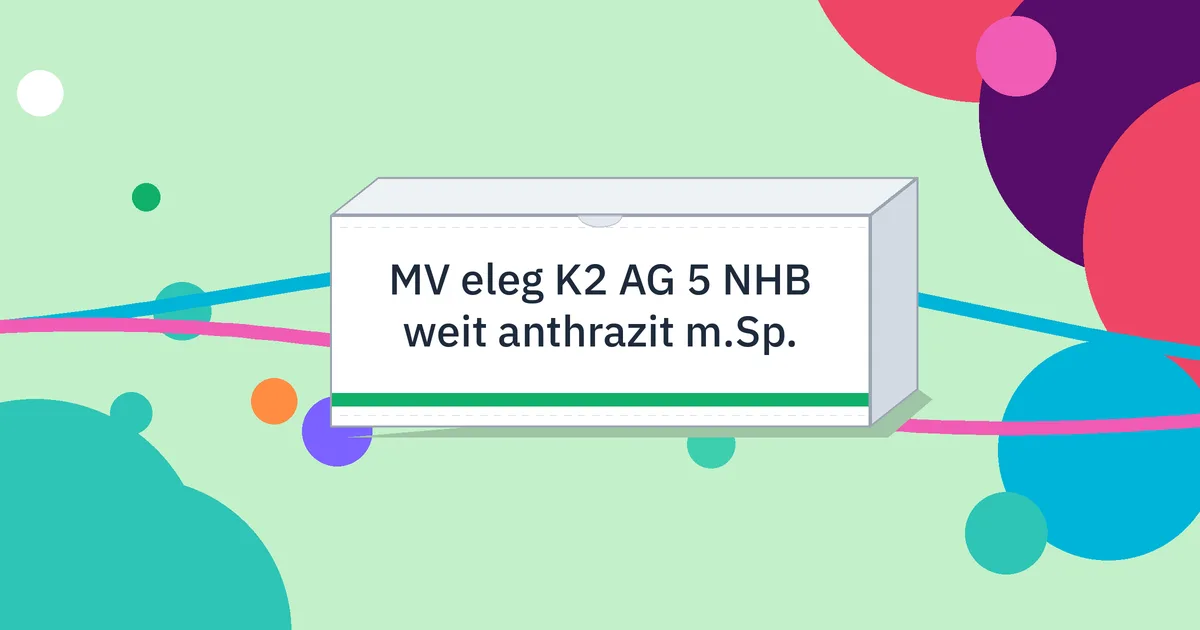 Symbolbild: Packung mit der Aufschrift MV eleg K2 AG 5 NHB weit anthrazit m.Sp. (PZN 15728121) – Verfügbarkeit und Bezug in Apotheken in Frankfurt am Main
