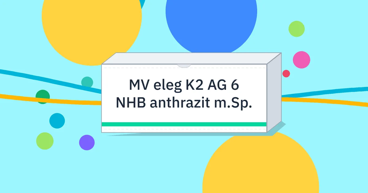 Symbolbild: Packung mit der Aufschrift MV eleg K2 AG 6 NHB anthrazit m.Sp. (PZN 15729830) – Verfügbarkeit und Bezug in Apotheken in Frankfurt am Main