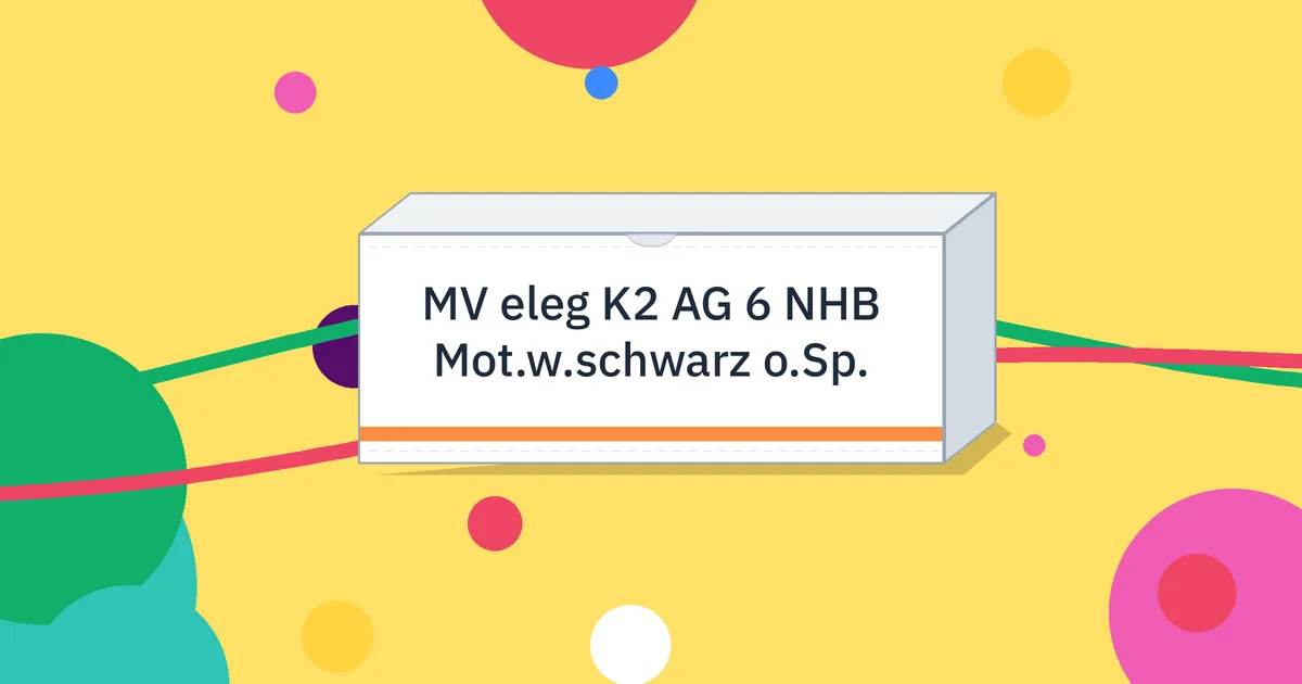 Symbolbild: Packung mit der Aufschrift MV eleg K2 AG 6 NHB Mot.w.schwarz o.Sp. (PZN 15727788) – Verfügbarkeit und Bezug in Apotheken in Frankfurt am Main