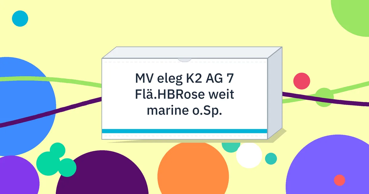 Symbolbild: Packung mit der Aufschrift MV eleg K2 AG 7 Flä.HBRose weit marine o.Sp. (PZN 15720912) – Verfügbarkeit und Bezug in Apotheken in Frankfurt am Main