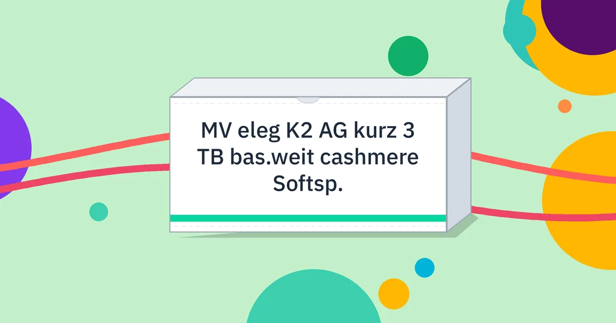 Symbolbild: Packung mit der Aufschrift MV eleg K2 AG kurz 3 TB bas.weit cashmere Softsp. (PZN 14676333) – Verfügbarkeit und Bezug in Apotheken in Frankfurt am Main