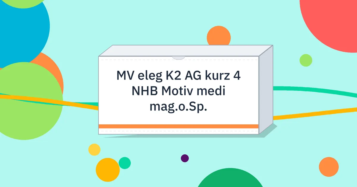 Symbolbild: Packung mit der Aufschrift MV eleg K2 AG kurz 4 NHB Motiv medi mag.o.Sp. (PZN 15708006) – Verfügbarkeit und Bezug in Apotheken in Frankfurt am Main