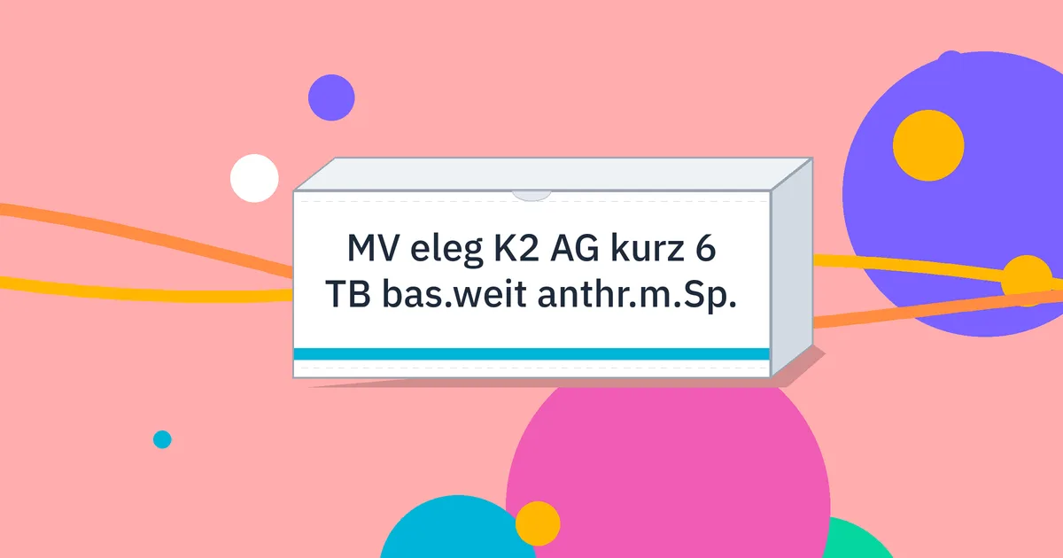 Symbolbild: Packung mit der Aufschrift MV eleg K2 AG kurz 6 TB bas.weit anthr.m.Sp. (PZN 00188417) – Verfügbarkeit und Bezug in Apotheken in Frankfurt am Main