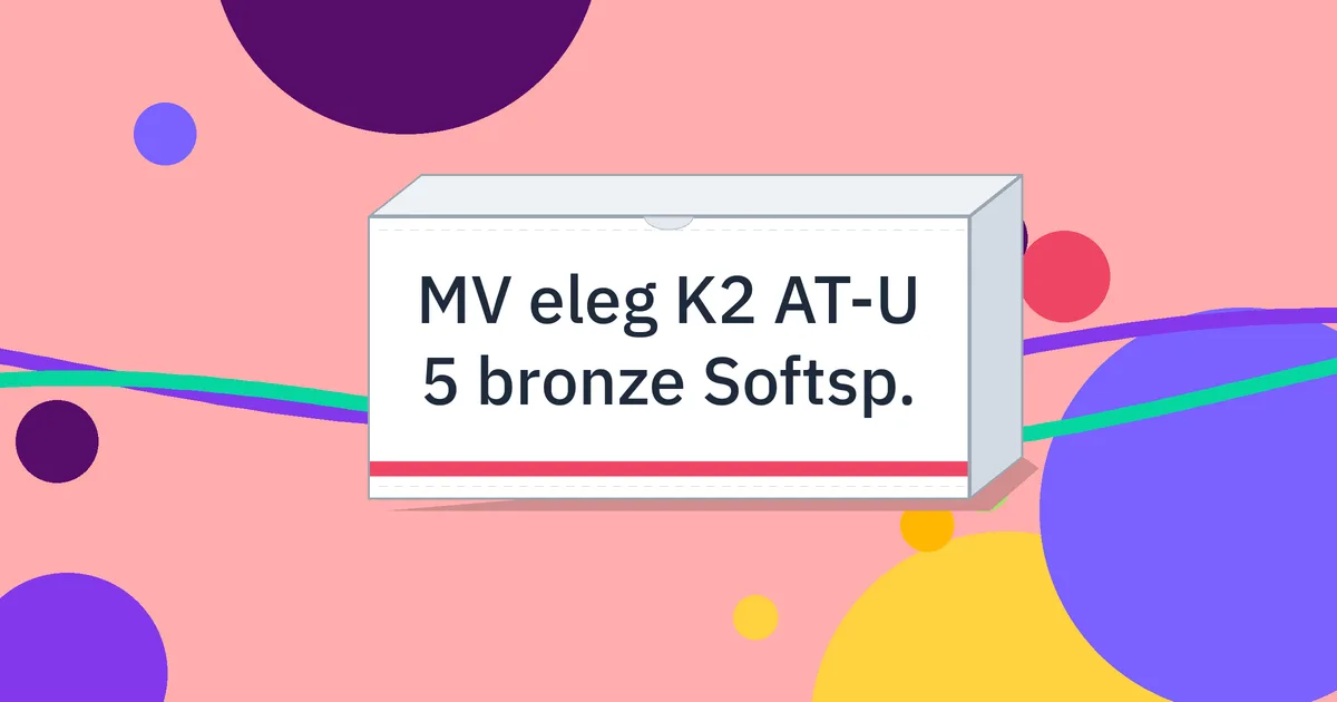 Symbolbild: Packung mit der Aufschrift MV eleg K2 AT-U 5 bronze Softsp. (PZN 15288722) – Verfügbarkeit und Bezug in Apotheken in Frankfurt am Main