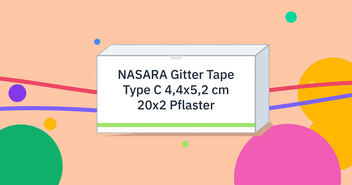 Symbolbild: Packung mit der Aufschrift NASARA Gitter Tape Type C 4,4x5,2 cm 20x2 Pflaster (PZN 10740146) – Verfügbarkeit und Bezug in Apotheken in Frankfurt am Main
