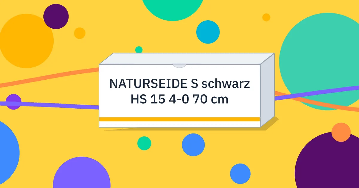 Symbolbild: Packung mit der Aufschrift NATURSEIDE S schwarz HS 15 4-0 70 cm (PZN 07327276) – Verfügbarkeit und Bezug in Apotheken in Frankfurt am Main
