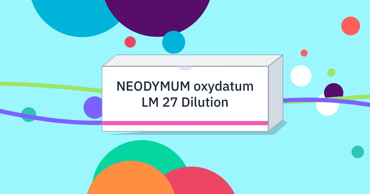 Symbolbild: Packung mit der Aufschrift NEODYMUM oxydatum LM 27 Dilution (PZN 13617877) – Verfügbarkeit und Bezug in Apotheken in Frankfurt am Main