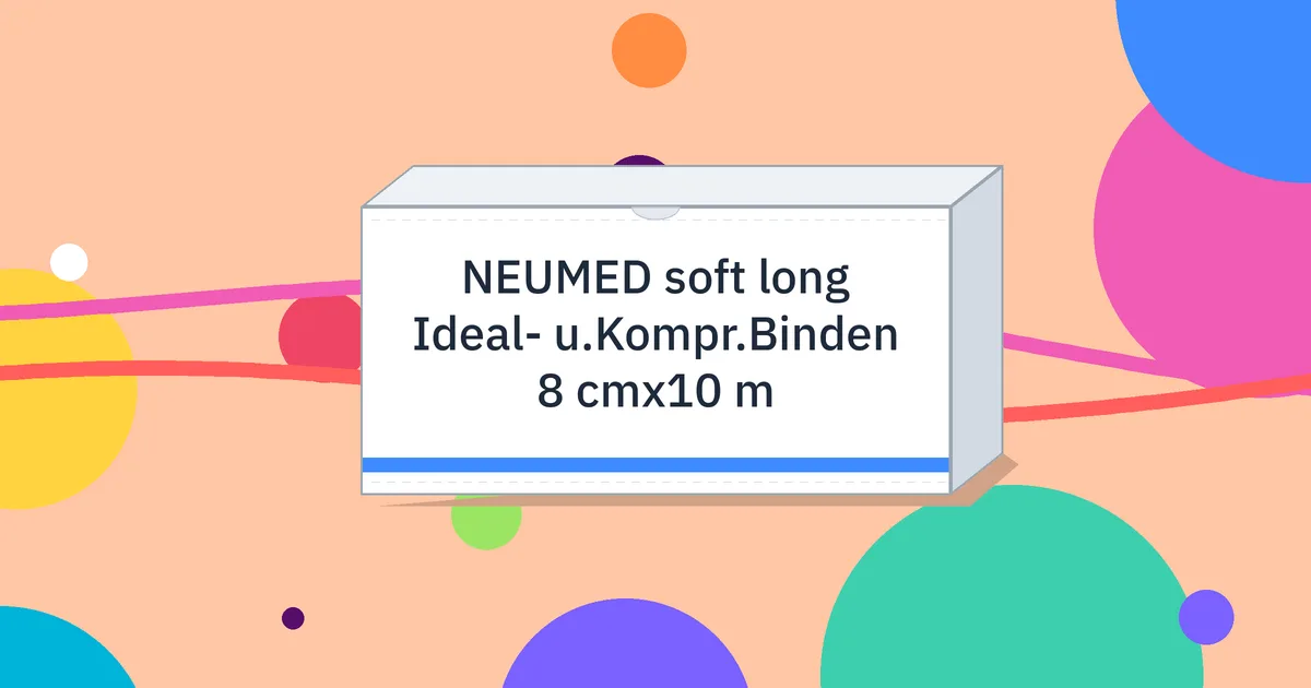 Symbolbild: Packung mit der Aufschrift NEUMED soft long Ideal- u.Kompr.Binden 8 cmx10 m (PZN 18300926) – Verfügbarkeit und Bezug in Apotheken in Frankfurt am Main