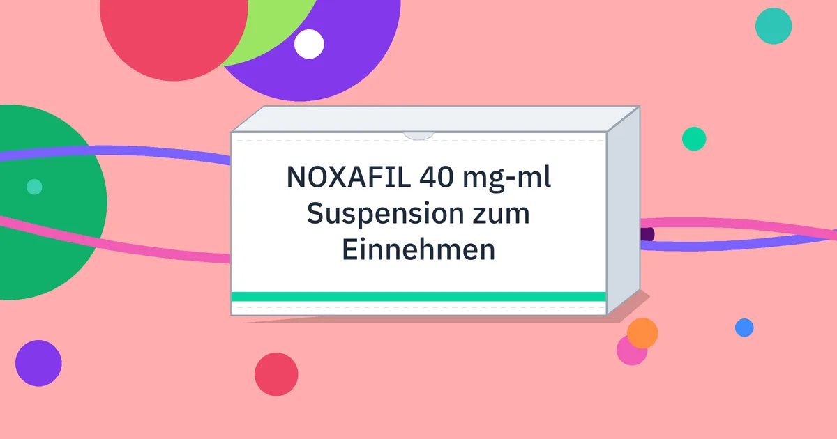 Symbolbild: Packung mit der Aufschrift NOXAFIL 40 mg-ml Suspension zum Einnehmen (PZN 04517533) – Verfügbarkeit und Bezug in Apotheken in Frankfurt am Main