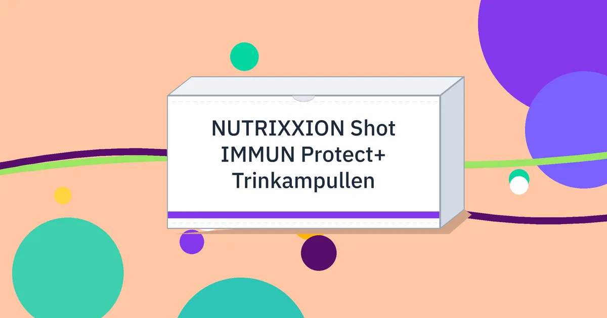 Symbolbild: Packung mit der Aufschrift NUTRIXXION Shot IMMUN Protect+ Trinkampullen (PZN 17167371) – Verfügbarkeit und Bezug in Apotheken in Frankfurt am Main