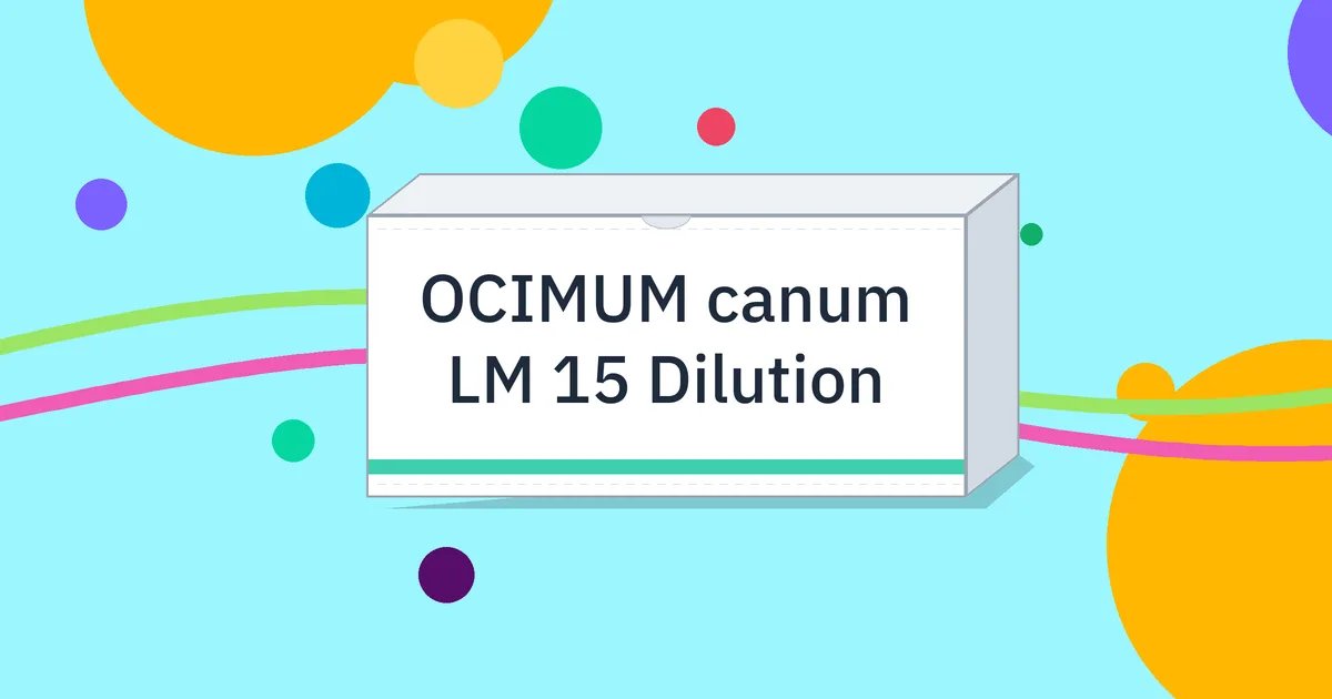 Symbolbild: Packung mit der Aufschrift OCIMUM canum LM 15 Dilution (PZN 13621910) – Verfügbarkeit und Bezug in Apotheken in Frankfurt am Main