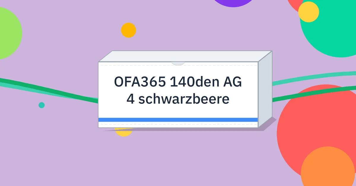 Symbolbild: Packung mit der Aufschrift OFA365 140den AG 4 schwarzbeere (PZN 16723031) – Verfügbarkeit und Bezug in Apotheken in Frankfurt am Main