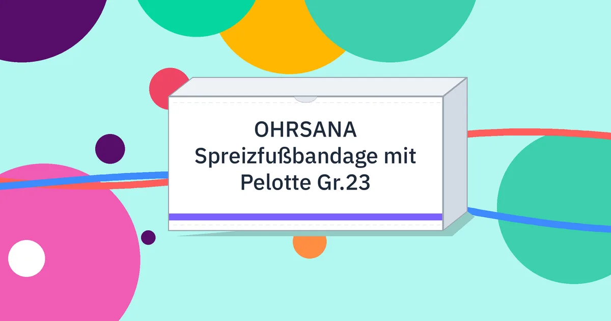 Symbolbild: Packung mit der Aufschrift OHRSANA Spreizfußbandage mit Pelotte Gr.23 (PZN 02670259) – Verfügbarkeit und Bezug in Apotheken in Frankfurt am Main