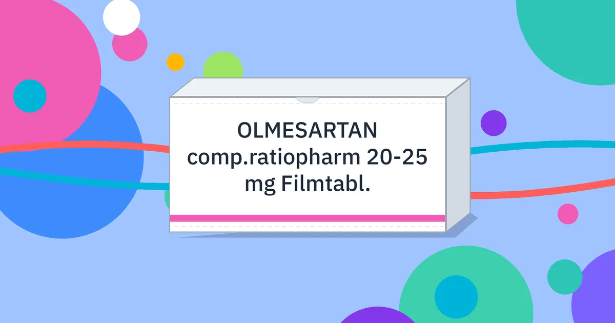 Symbolbild: Packung mit der Aufschrift OLMESARTAN comp.ratiopharm 20-25 mg Filmtabl. (PZN 12366640) – Verfügbarkeit und Bezug in Apotheken in Frankfurt am Main