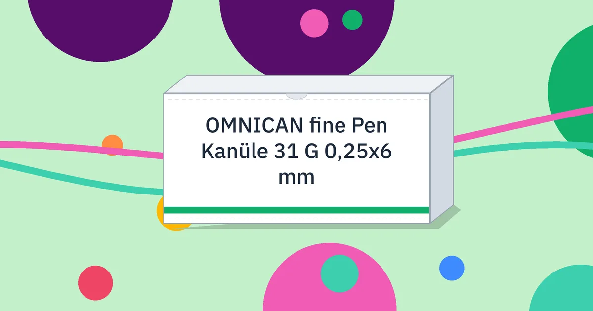 Symbolbild: Packung mit der Aufschrift OMNICAN fine Pen Kanüle 31 G 0,25x6 mm (PZN 20583825) – Verfügbarkeit und Bezug in Apotheken in Frankfurt am Main