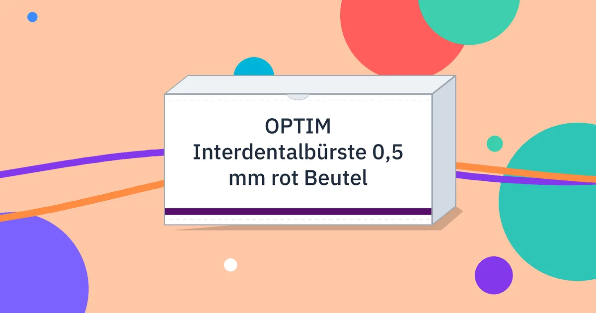 Symbolbild: Packung mit der Aufschrift OPTIM Interdentalbürste 0,5 mm rot Beutel (PZN 16237649) – Verfügbarkeit und Bezug in Apotheken in Frankfurt am Main