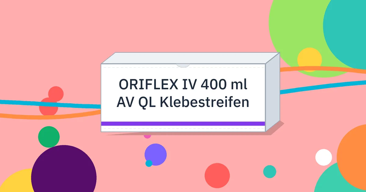 Symbolbild: Packung mit der Aufschrift ORIFLEX IV 400 ml AV QL Klebestreifen (PZN 17485527) – Verfügbarkeit und Bezug in Apotheken in Frankfurt am Main