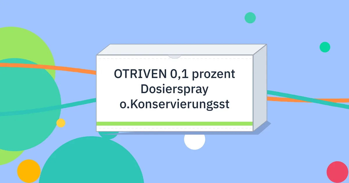 Symbolbild: Packung mit der Aufschrift OTRIVEN 0,1 prozent Dosierspray o.Konservierungsst (PZN 08444541) – Verfügbarkeit und Bezug in Apotheken in Frankfurt am Main