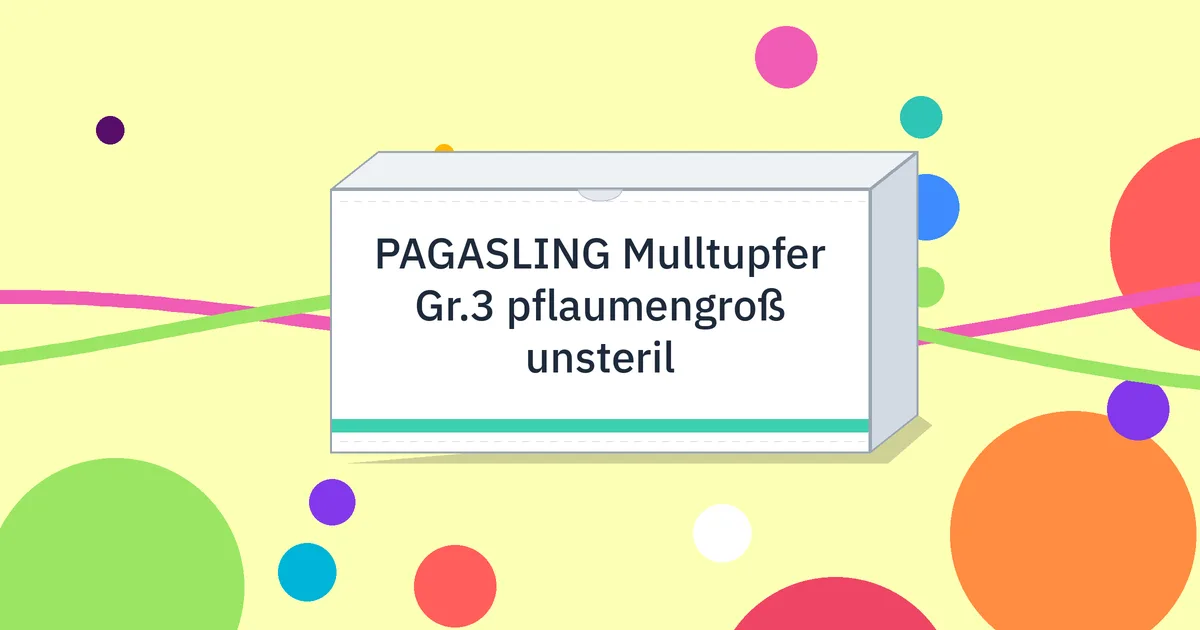 Symbolbild: Packung mit der Aufschrift PAGASLING Mulltupfer Gr.3 pflaumengroß unsteril (PZN 19657582) – Verfügbarkeit und Bezug in Apotheken in Frankfurt am Main