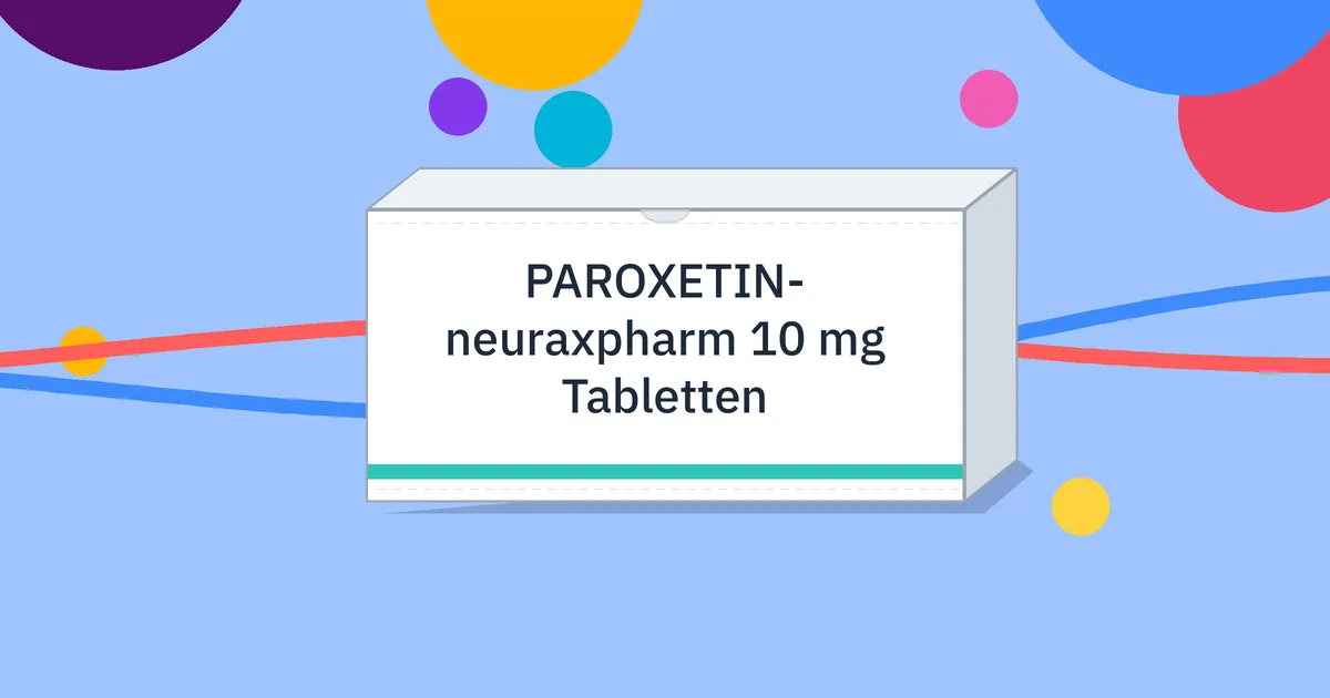 Symbolbild: Packung mit der Aufschrift PAROXETIN-neuraxpharm 10 mg Tabletten (PZN 00278422) – Verfügbarkeit und Bezug in Apotheken in Frankfurt am Main