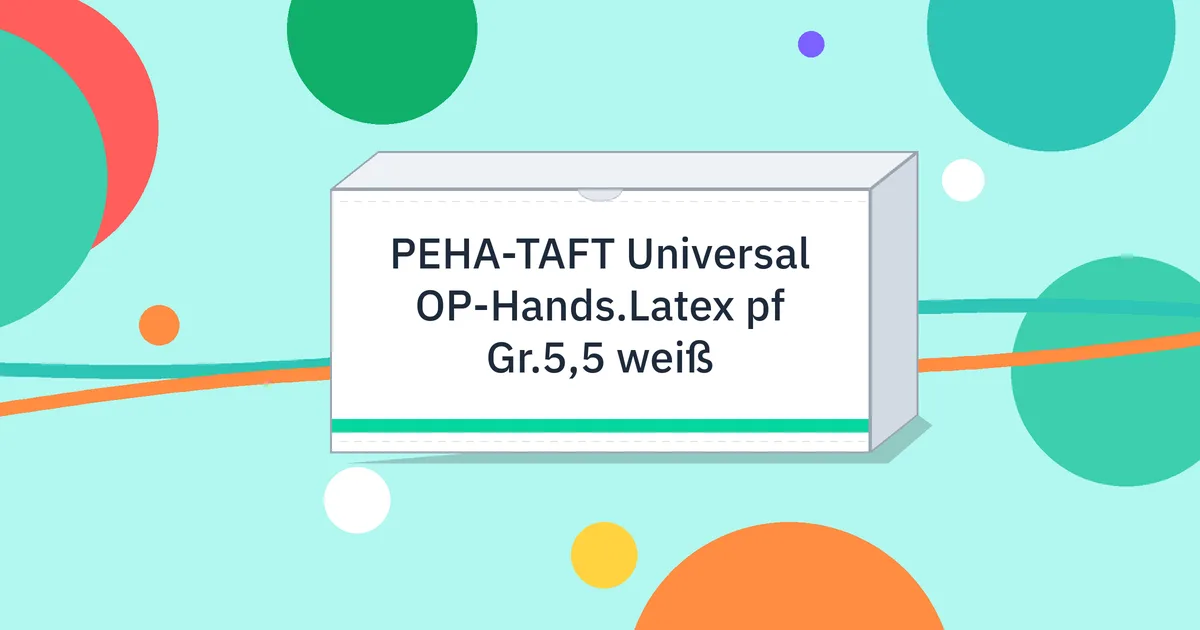 Symbolbild: Packung mit der Aufschrift PEHA-TAFT Universal OP-Hands.Latex pf Gr.5,5 weiß (PZN 20332508) – Verfügbarkeit und Bezug in Apotheken in Frankfurt am Main