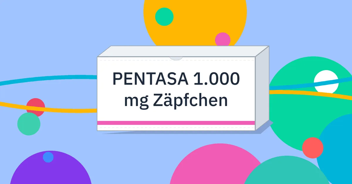 Symbolbild: Packung mit der Aufschrift PENTASA 1.000 mg Zäpfchen (PZN 02048465) – Verfügbarkeit und Bezug in Apotheken in Frankfurt am Main