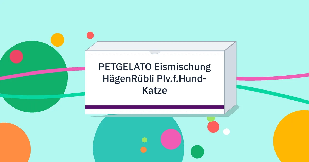 Symbolbild: Packung mit der Aufschrift PETGELATO Eismischung HägenRübli Plv.f.Hund-Katze (PZN 12338968) – Verfügbarkeit und Bezug in Apotheken in Frankfurt am Main