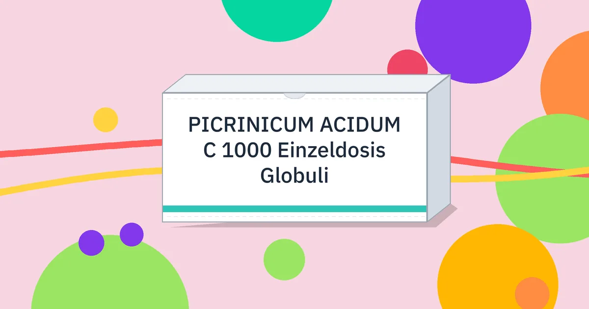 Symbolbild: Packung mit der Aufschrift PICRINICUM ACIDUM C 1000 Einzeldosis Globuli (PZN 01918361) – Verfügbarkeit und Bezug in Apotheken in Frankfurt am Main