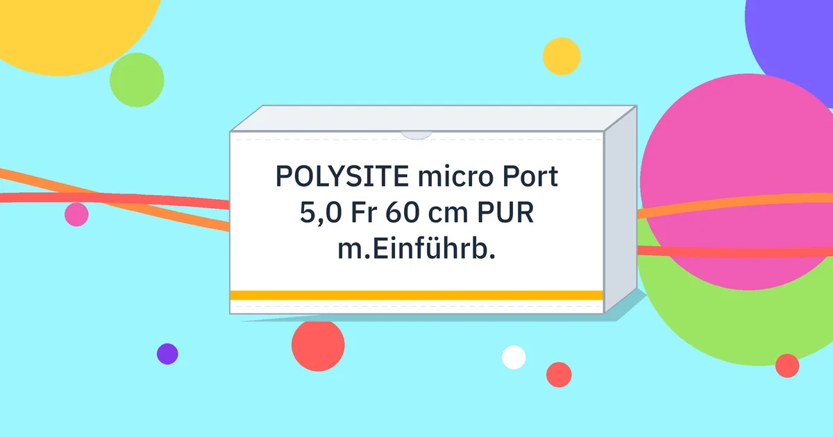 Symbolbild: Packung mit der Aufschrift POLYSITE micro Port 5,0 Fr 60 cm PUR m.Einführb. (PZN 12340184) – Verfügbarkeit und Bezug in Apotheken in Frankfurt am Main